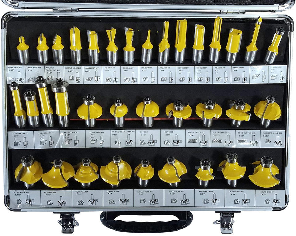 35 ROUTER BIT SET - 1/2" CARBIDE BITS KIT Half Inch Shank ALUMINUM CASE ...