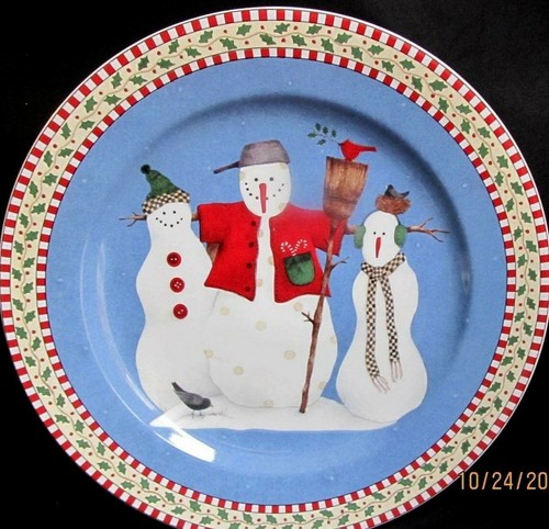 Debbie Mumm ~ Snowman ~ Sakura ~ LARGE Platter Plate Cardinals Snowmen ...