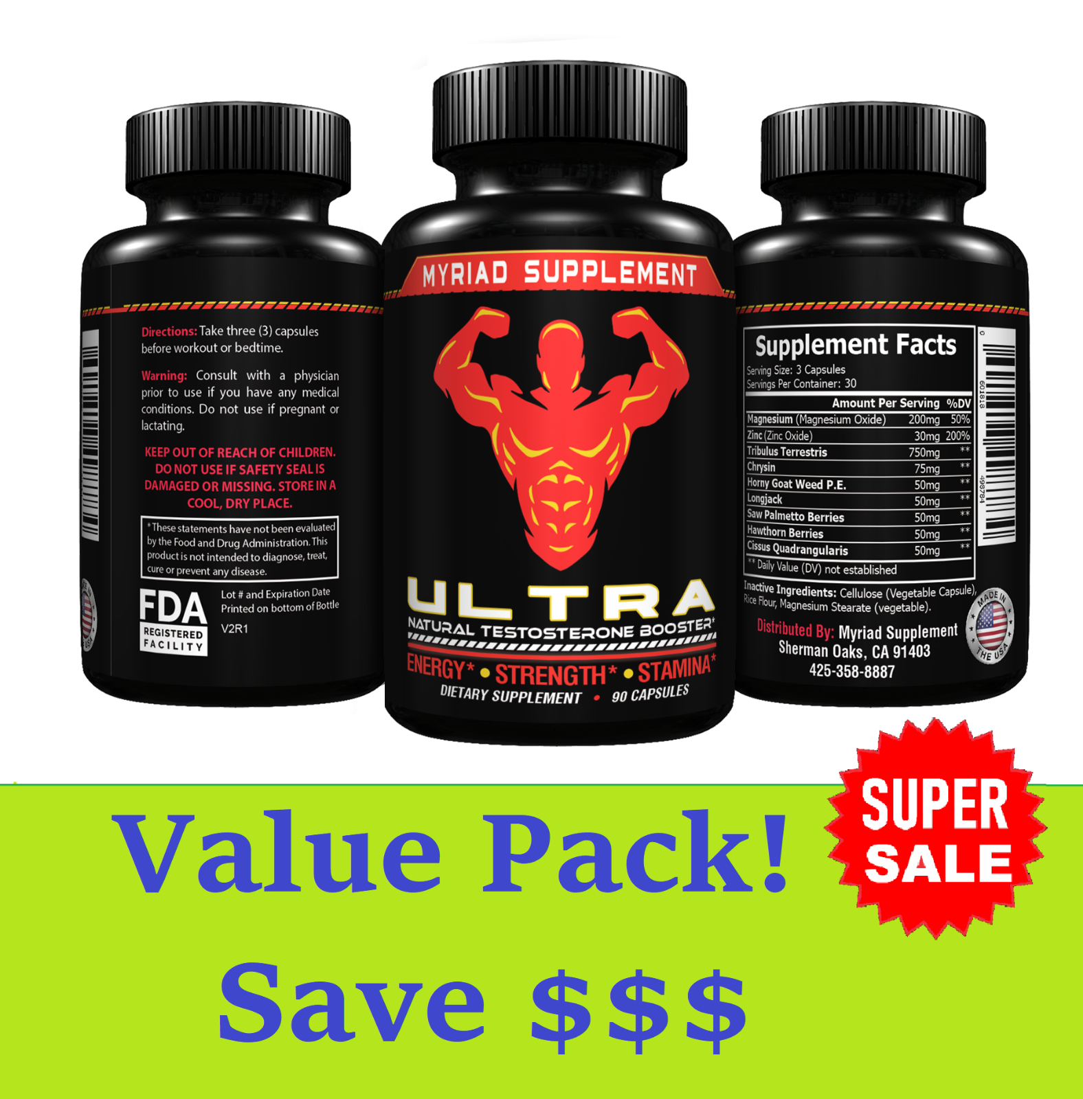 Ultra Testosterone Booster 90 Caplets - Natural Stamina & more Energy ...