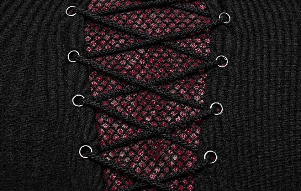 PUNK RAVE Black And Red Gothic Punk Mesh Splicing Long Sleeve Men T ...