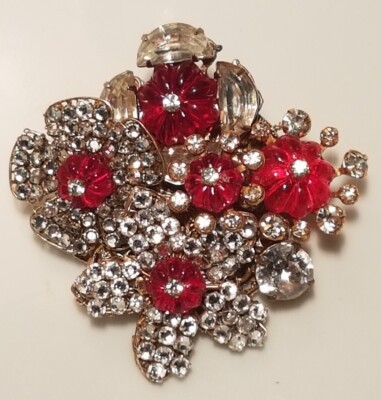 Rare Miriam Haskell Red Melon Gripoix Demilune Brooch | eBay