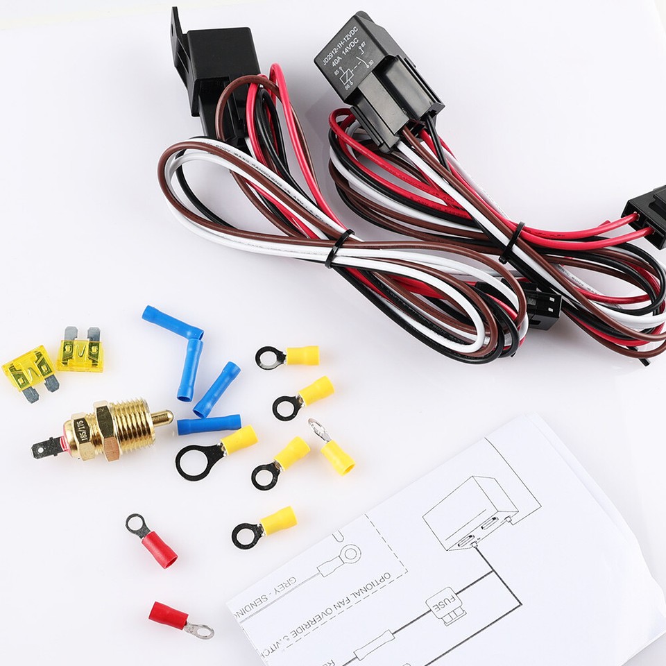 Dual Electric Fan Relay Wiring Kit with Thermostatic Sensor Switch ...