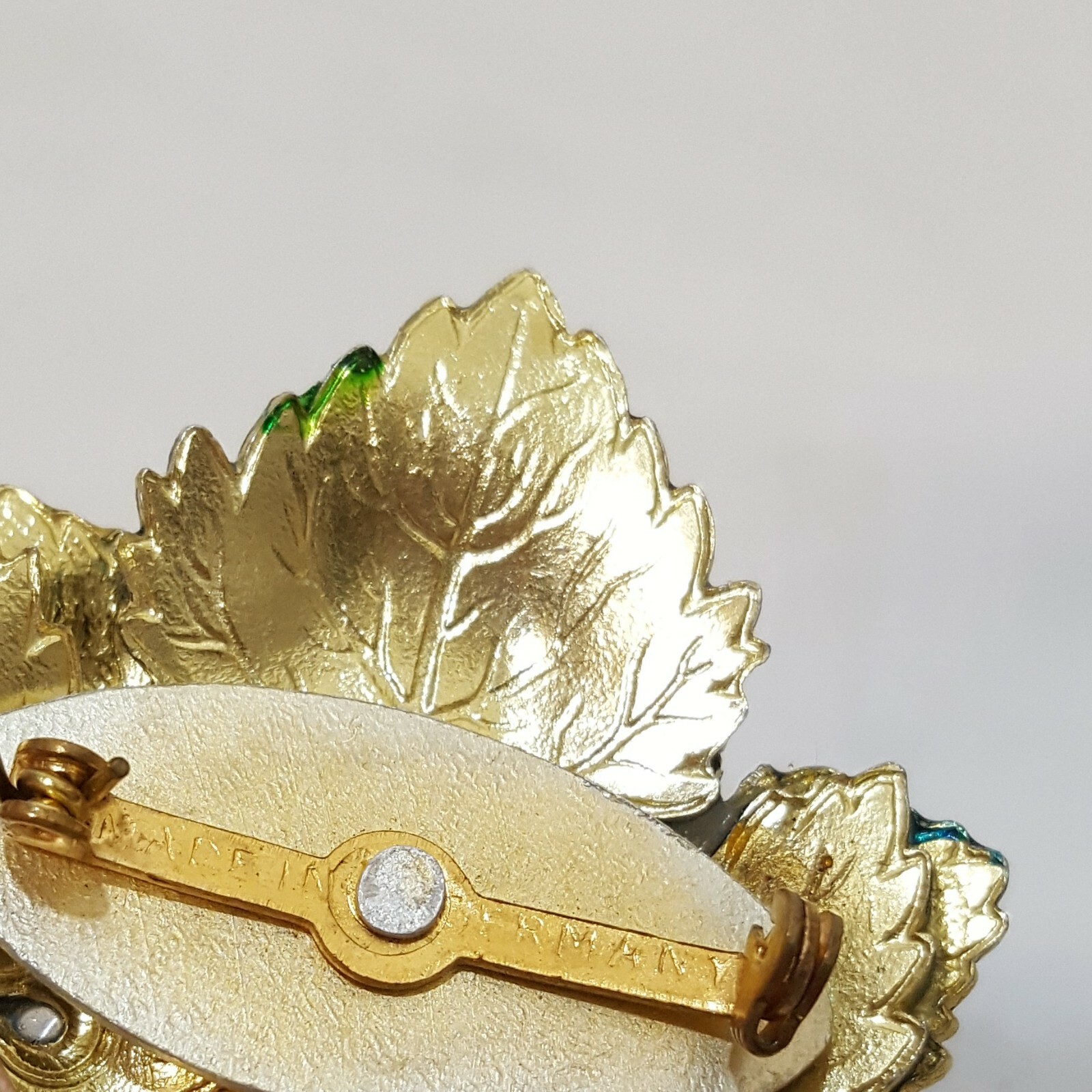 Vintage Leaf Ladybug Green Enamel Metal Brooch Pin Made in Germany 1.5 ...