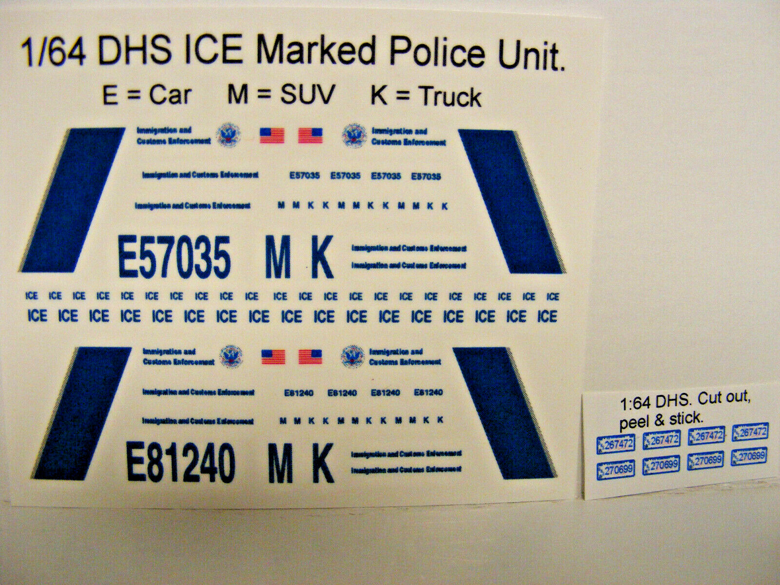 Border Patrol DHS ICE Marked Police Unit 1:64 Water Slide Decals Fits ...