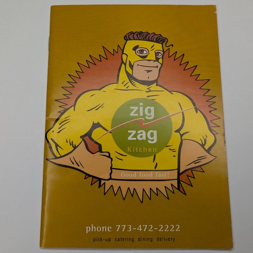 2003 Zig Zag Kitchen Chicago IL Superhero Menu Takeout Card Lucky Duck ...