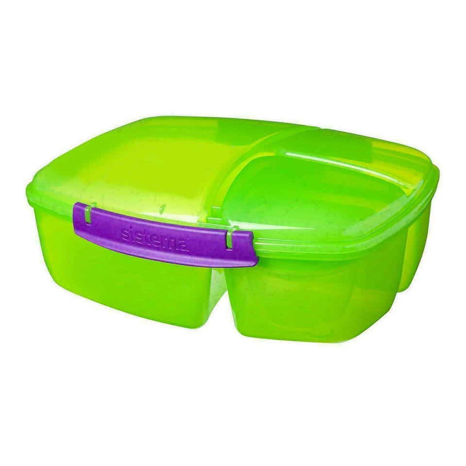 Sistema Lunch Triple Split Lunch Box with Yoghurt Pot Tub 2L Container ...
