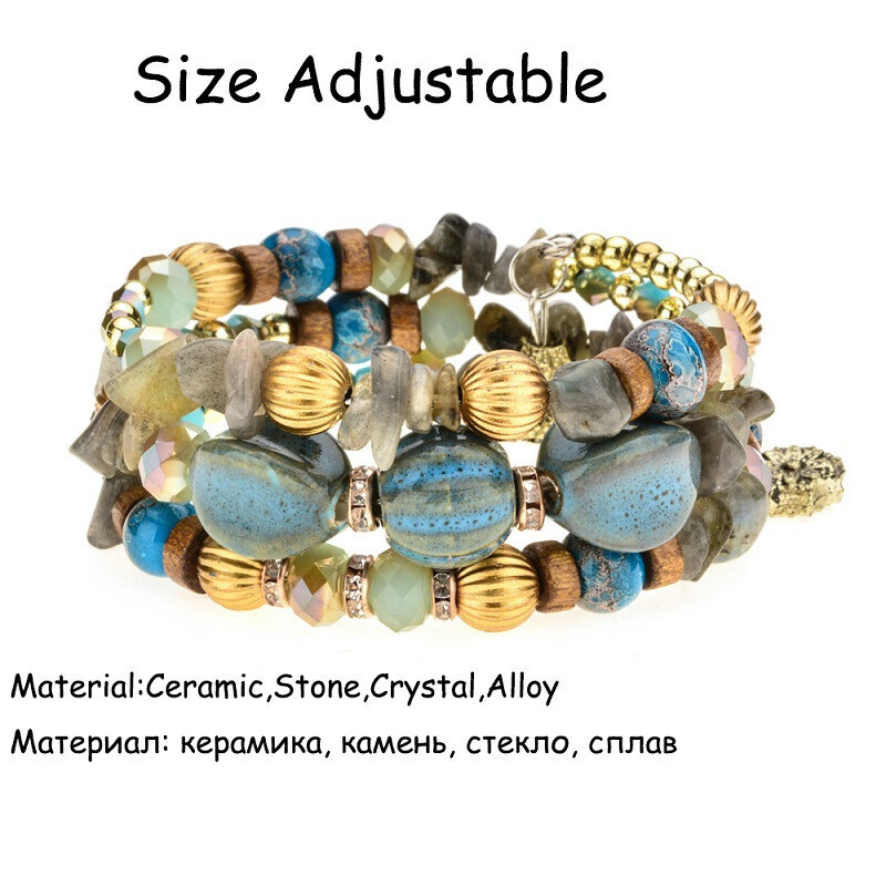 Women Boho Multi-layer Crystal Beaded Beads Bohemia Cuff Bracelets Set ...