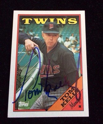 TOM KELLY 1988 TOPPS Autographed Signed AUTO Baseball Card 194 TWINS ...