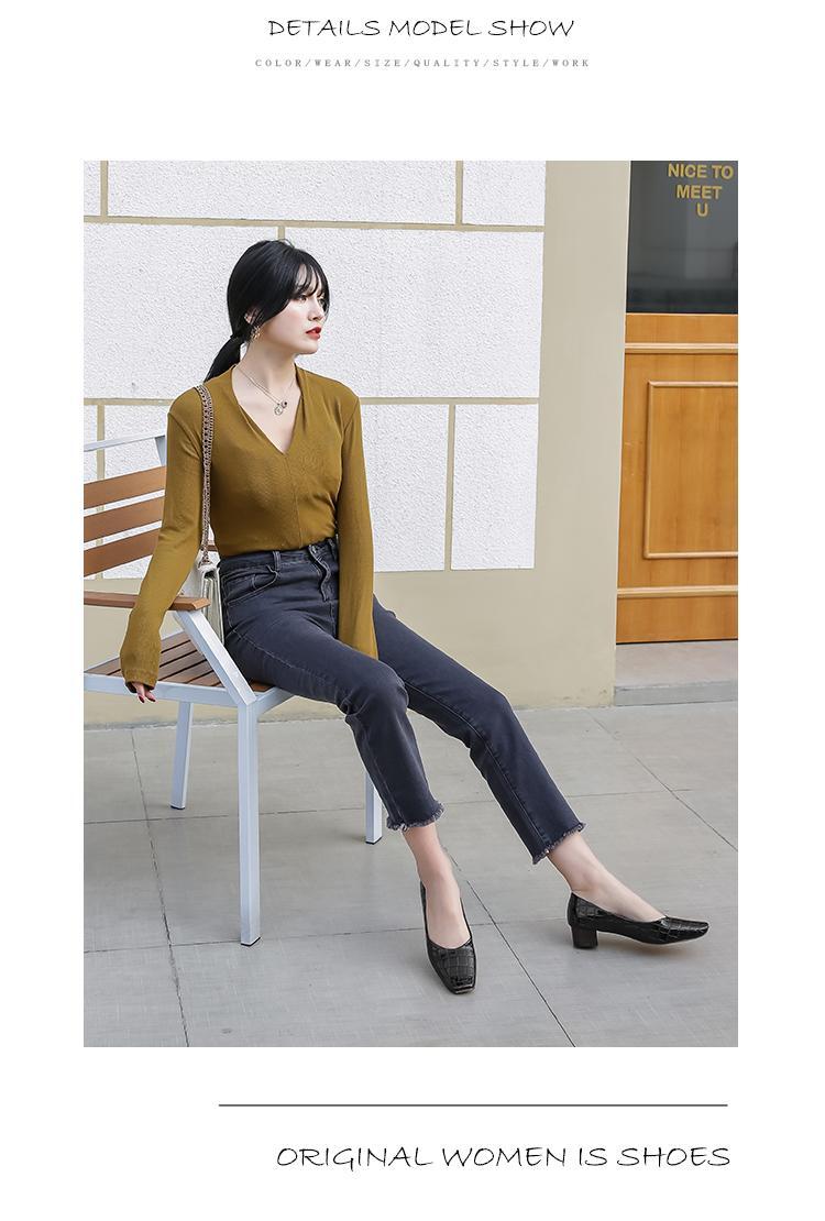 Women's Casual Retro Comfort Pump Walking Pull On Square Toe Work Shoes ...