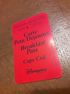 Carte petit déjeuner Disney Disneyland Cape Cod NEWPORT 01/99 MERCREDI ...