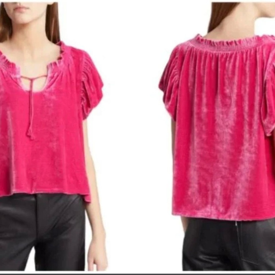 Free People Terese Velour cropped short‎ Puff Sleeve Keyhole neck too ...