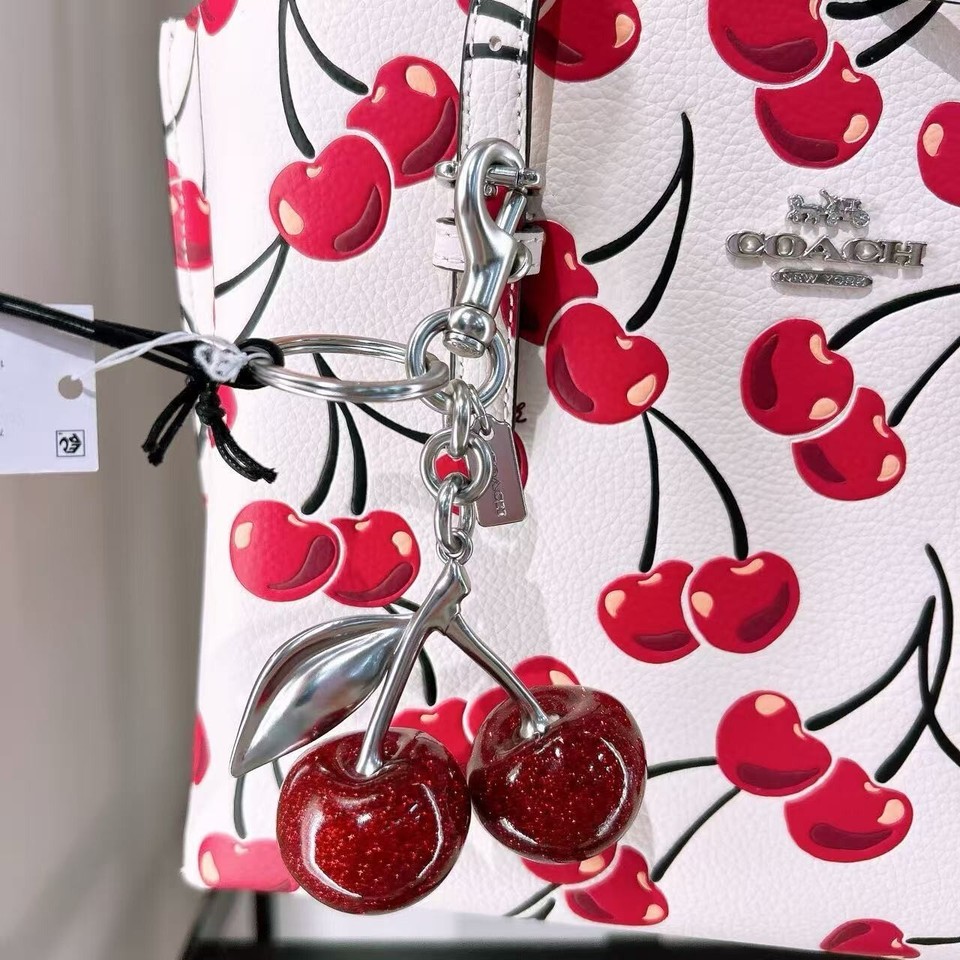 NWT Coach Cherry Bag Charm/keychain (No bag) Color: Silver/ Red Apple ...