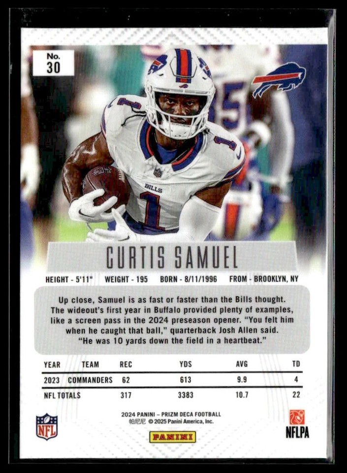 2024 Panini Prizm Deca Curtis Samuel #30 Buffalo Bills | eBay UK