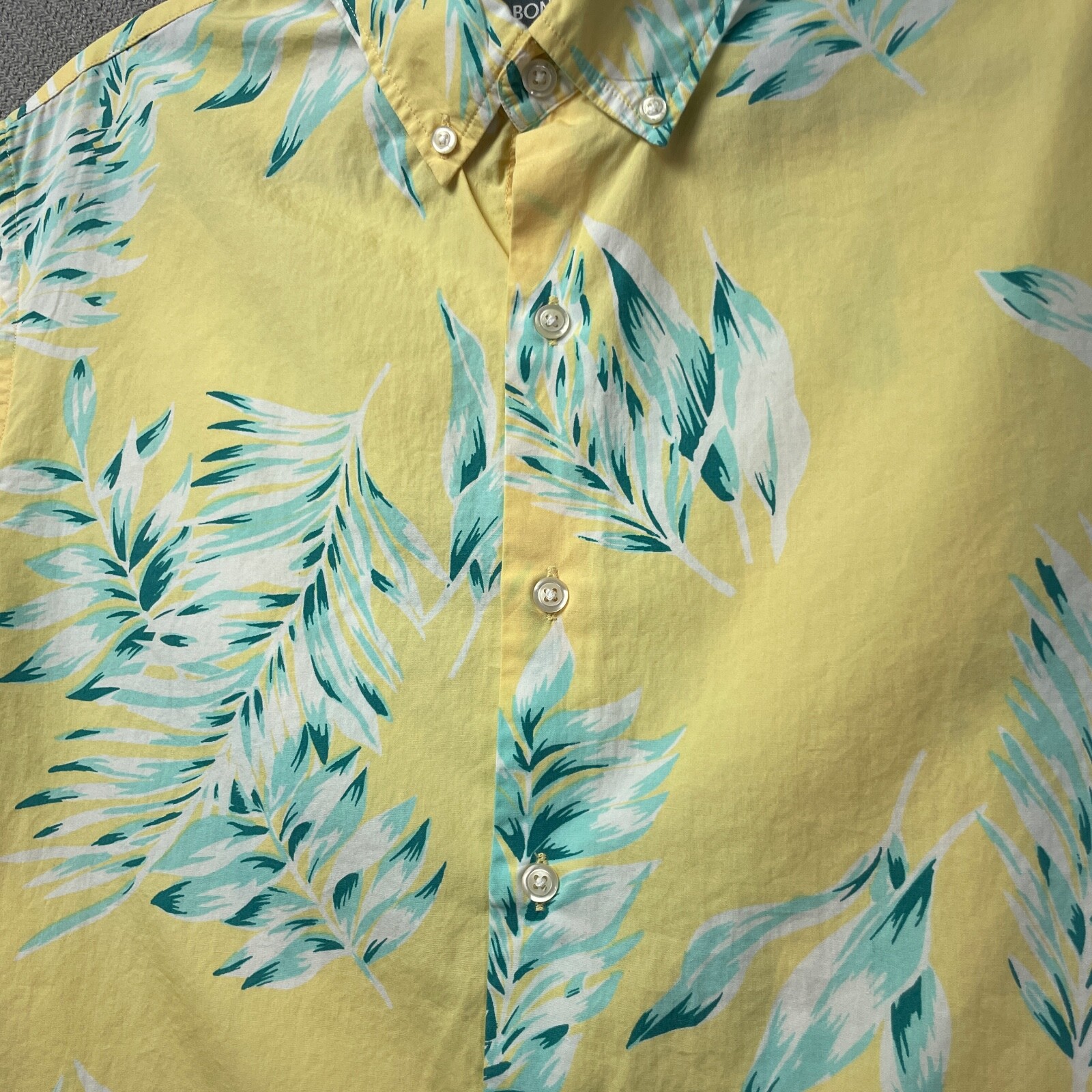 Bonobos Shirt Mens Large Yellow Floral Leaf All over print Hawaiian ...