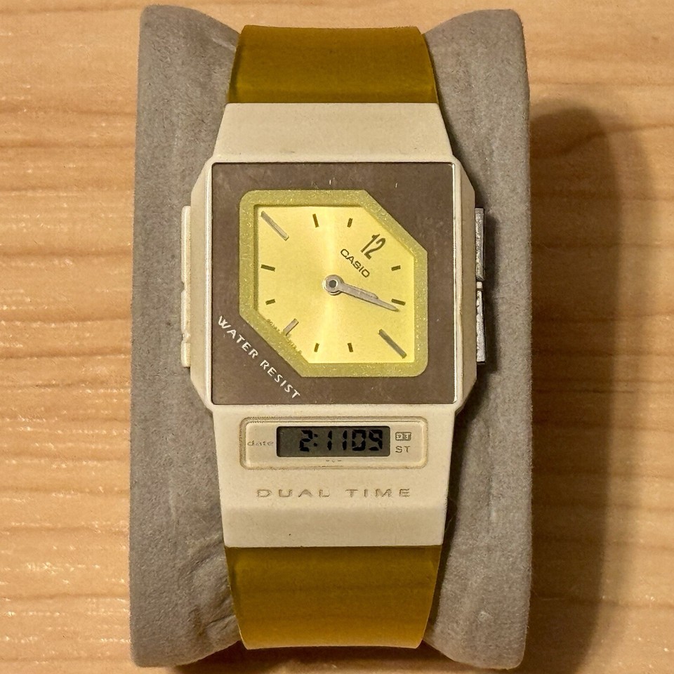 Casio FS-01 Dual Time Film Data Bank Digital Watch Yellow 2301 Slim ...