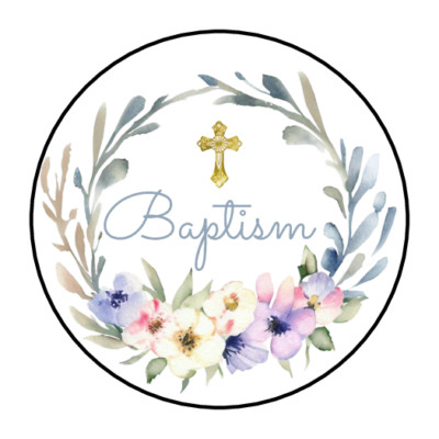 30 BAPTISM STICKERS ENVELOPE SEALS LABELS 1.5" ROUND FLORAL FLOWERS ...
