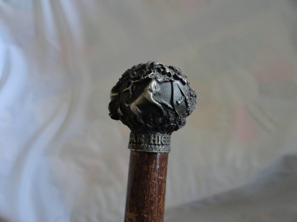 Vintage Antique DEWAR HIGHLANDER Heavy Metal Knob Walking Stick Cane ...