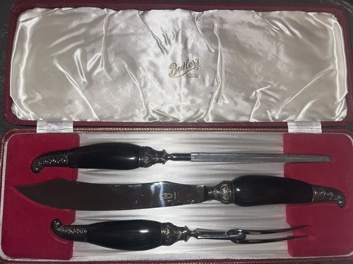 George Butler, Sheffield Buffalo Horn Handled Carving set Red case ...
