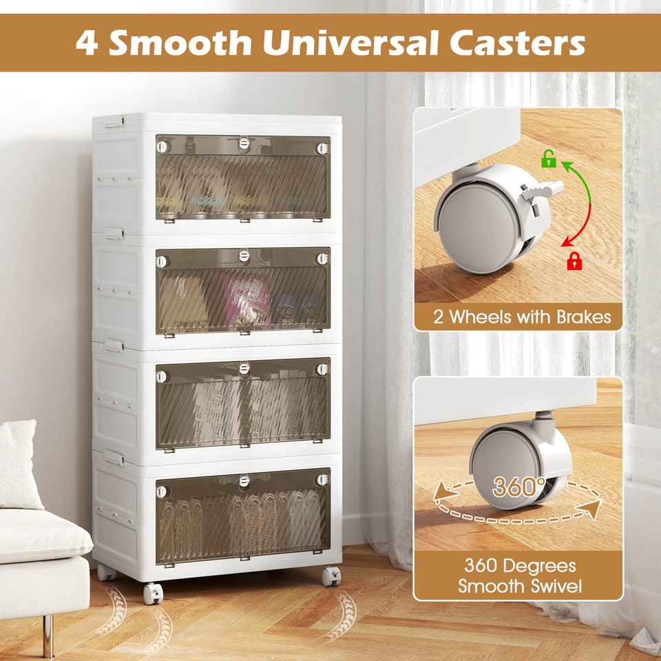 4-Tier Stackable Storage Bins 44-gal Collapsible Storage Boxes w/ Lid ...