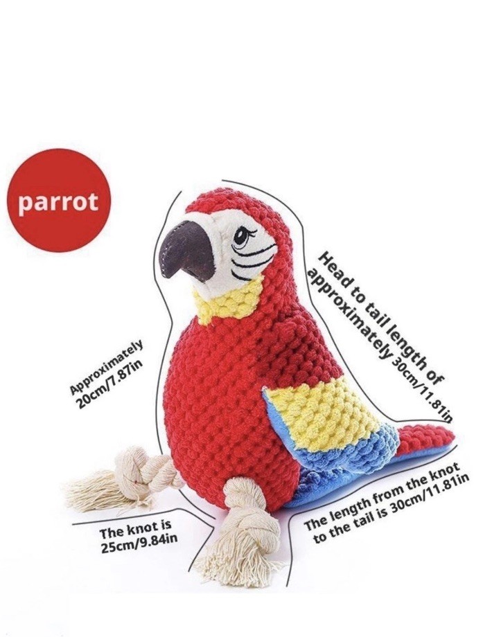 Dog Toy Parrot Chew Plush Squeaky Soft Rope Durable Pet Play Training ...
