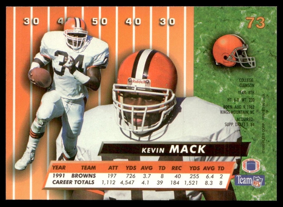 1992 Ultra Kevin Mack Cleveland Browns #73 | eBay