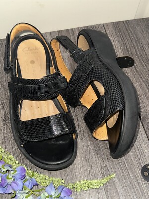 Clarks Artisan Unstructured Un Harvest Black Comfort Sandal Chunky Heel Sz 8 8W | eBay