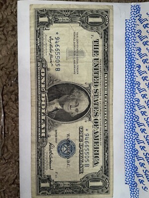 1957 STAR NOTE One Dollar Blue Seal Note Silver Certificate Old US Bill ...
