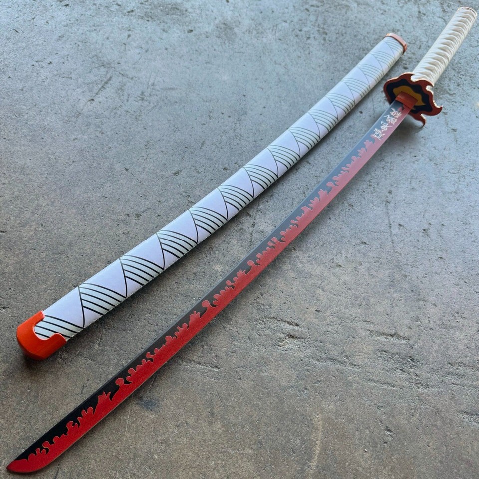 Anime Demon Slayer - Kyojuro Rengoku Red Nichirin Samurai Sword Katana ...