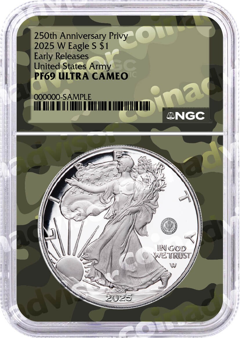 2025 W $1 Silver Eagle 250th Anniv U.S. Army Privy NGC PF69 UCAM ER ...