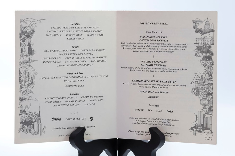 United Airlines In Flight Menu Peter Hayward Art | eBay