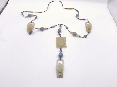 Antique Chinese Devil's Work Hand Carved Natural Jade Necklace RARE | eBay