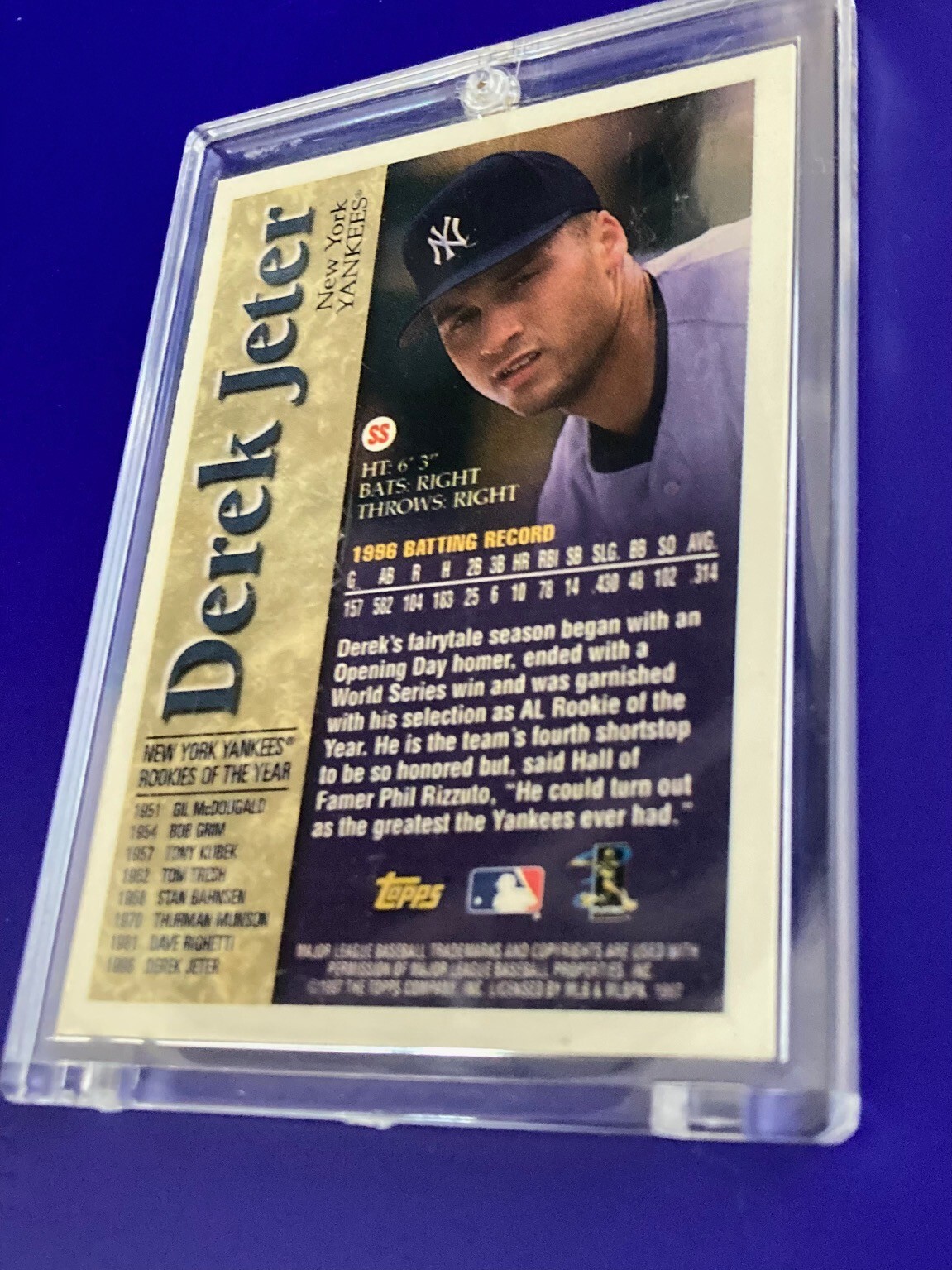 1997 Topps Derek Jeter Auto Rookie of the Year Commemorative Card SP ...
