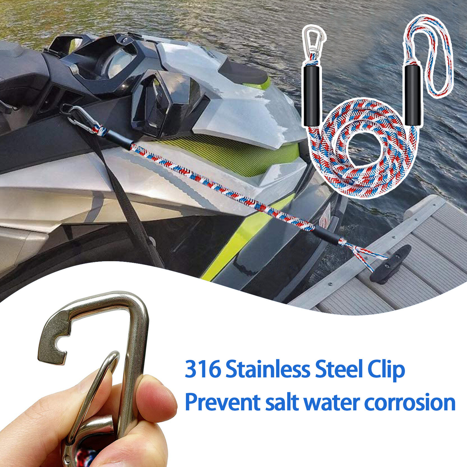 1x Bungee Dock Line Boat Rope Dock Tie Mooring Rope Stretchable Docking ...