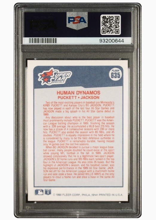 Bo Jackson/Kirby Puckett 1990 Fleer #635 Human Dynamos PSA 10 | eBay