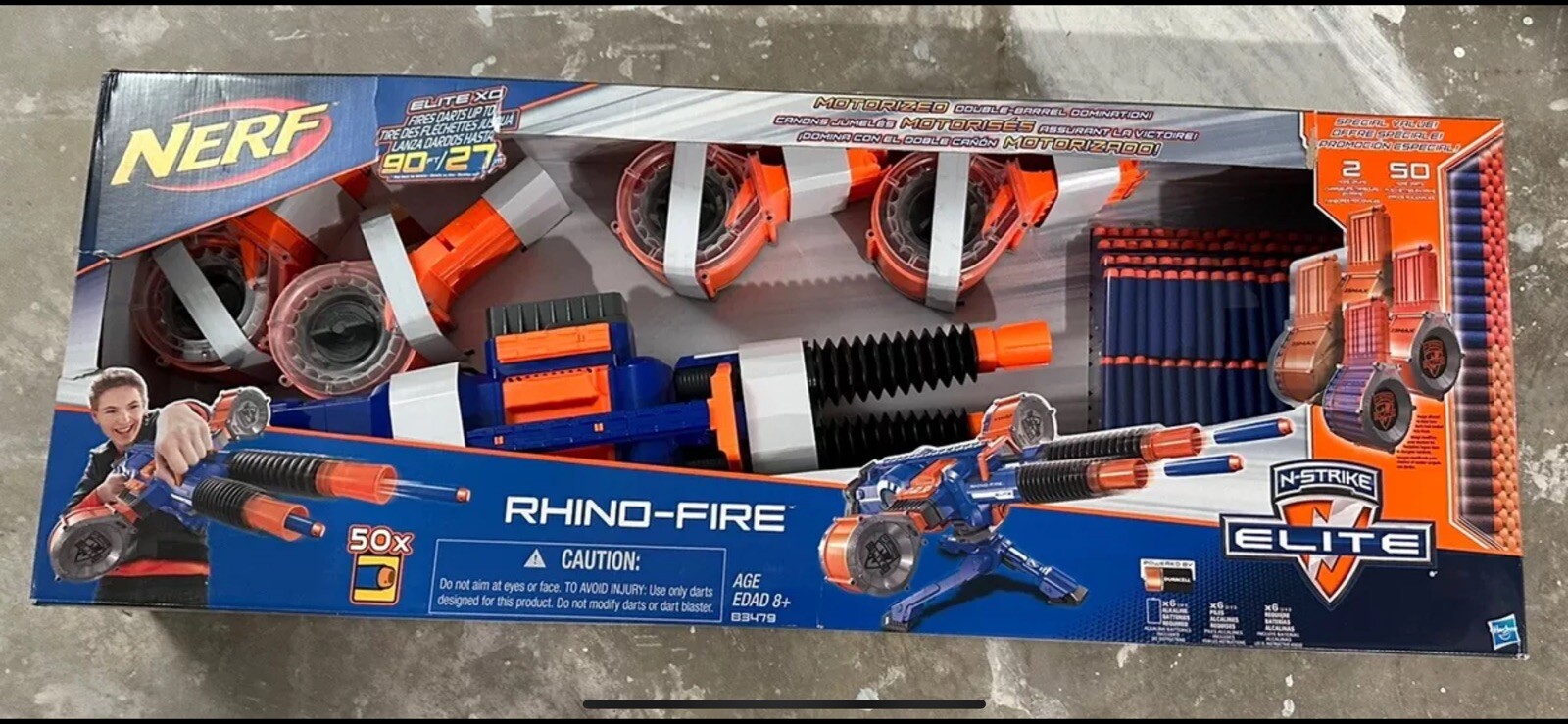 NERF N-strike Elite Blue Rhino Fire Blaster With 100 Darts for sale ...