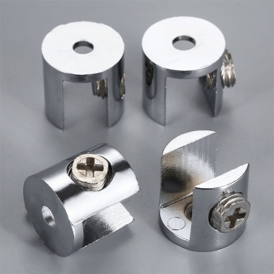 4-12pcs Glass Shelf Support Clamp Brackets Clip Polished Chrome Shelves ...