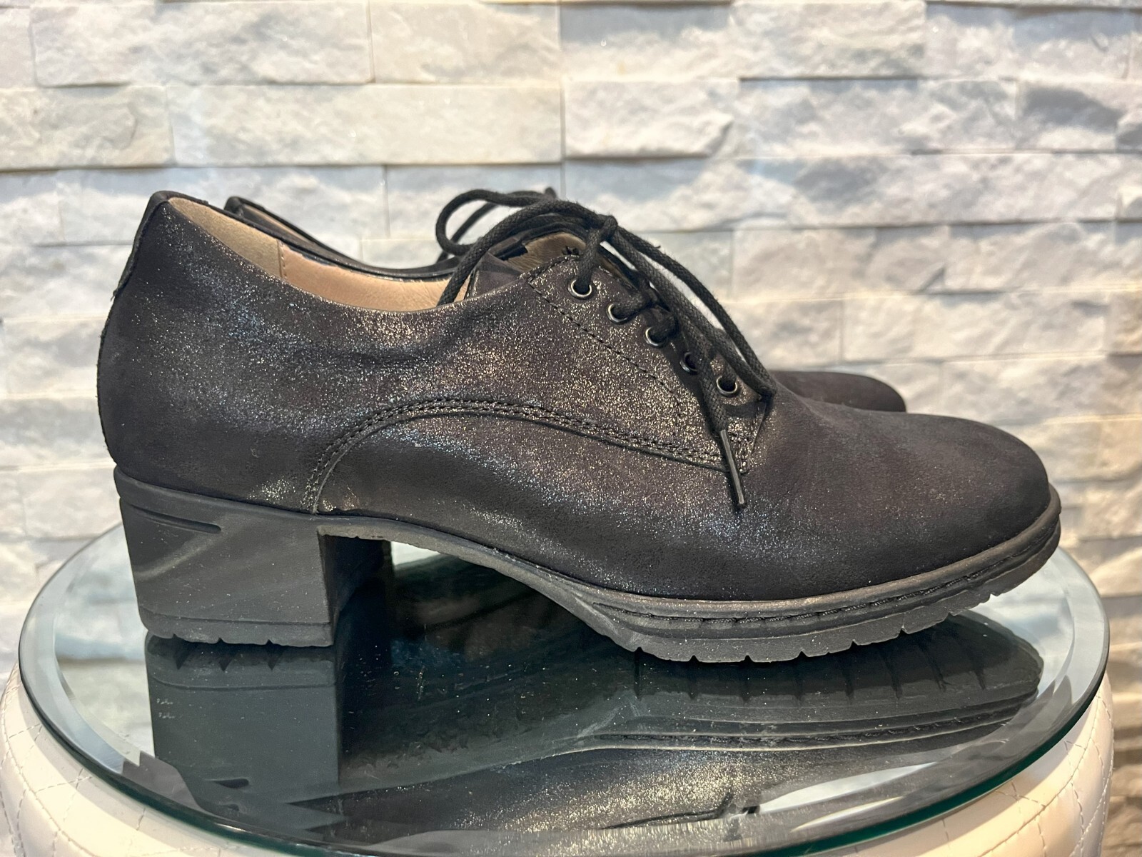 NWOB Women's HARTJES XS HIP Medium Heel Lace Up Oxford Black Shimmer 5. ...