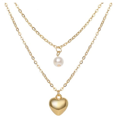 Lana Del Rey Lovely Heart & White Pearl Necklace Double Chain with Two ...