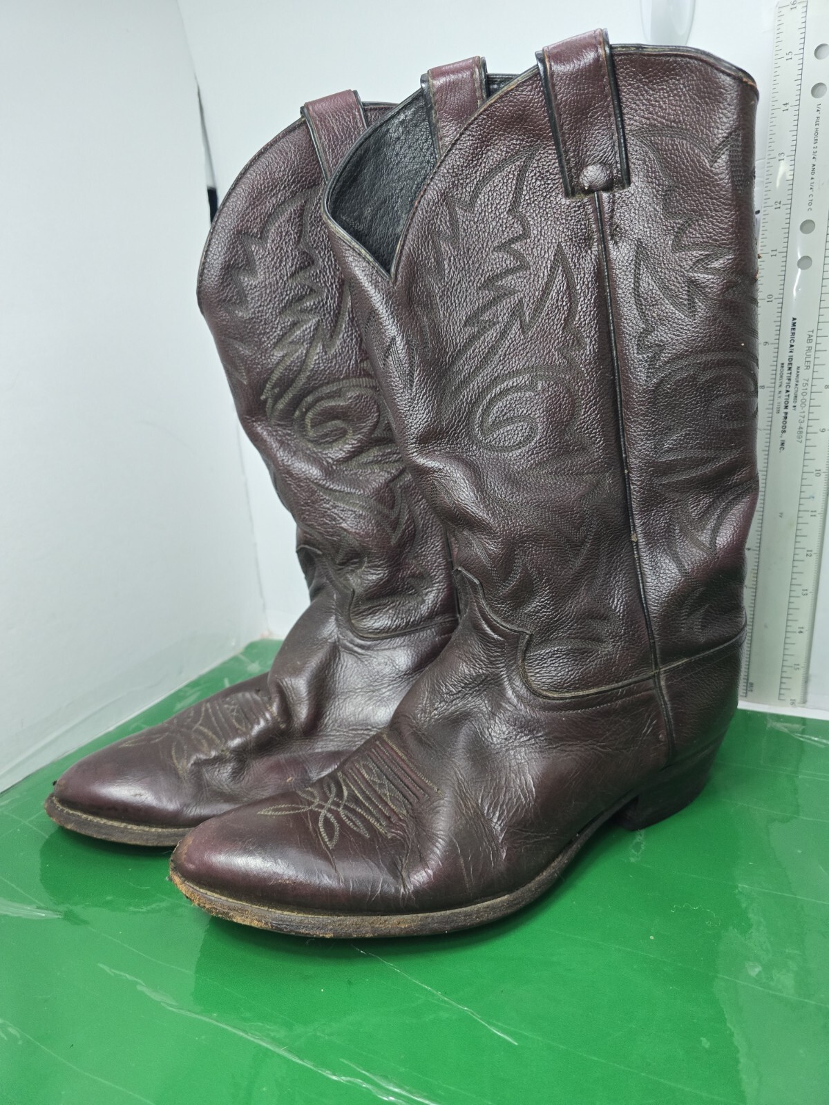 Justin Burgundy Leather Roper Cowboy Boots Mens Sz 12 D Style 3037 USA ...