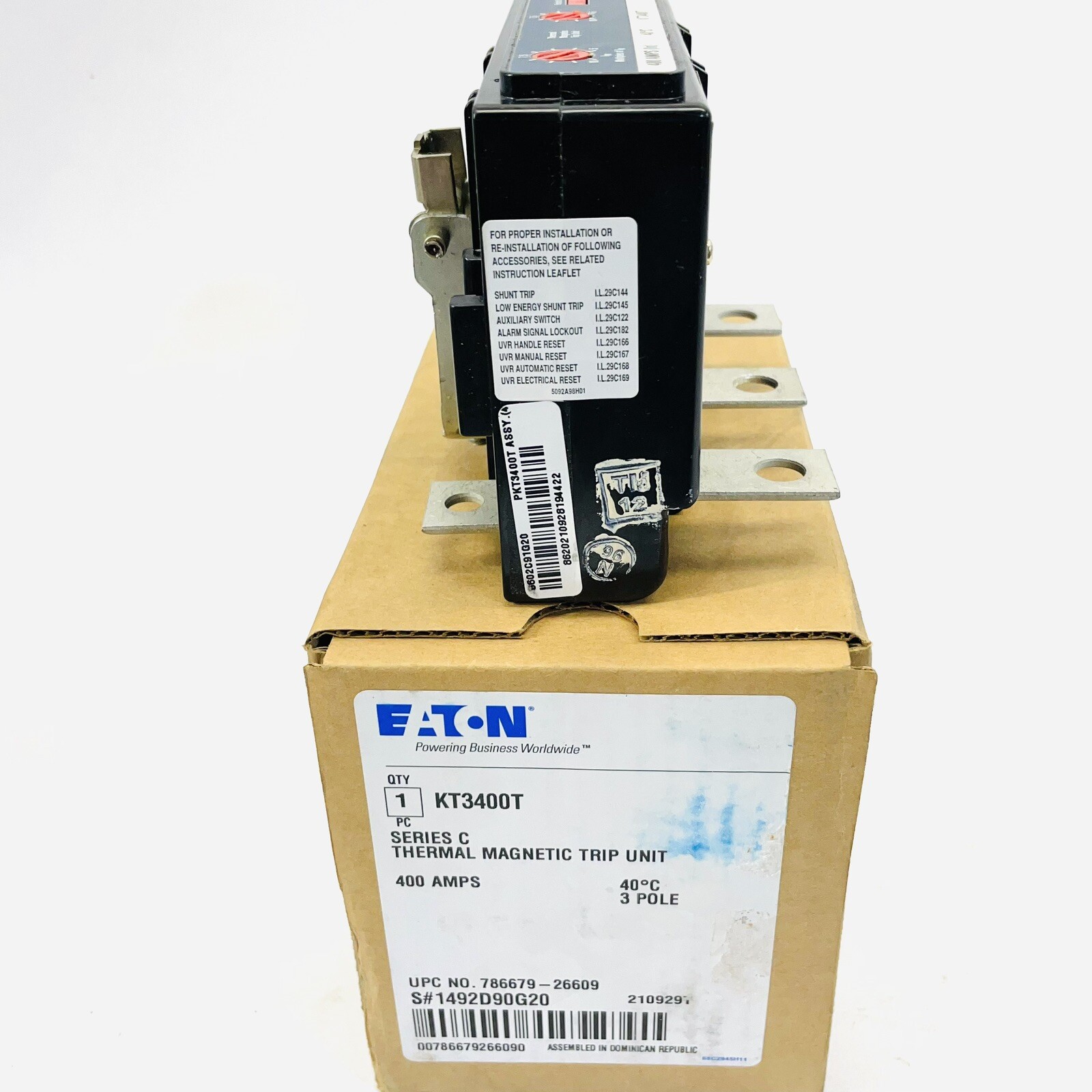 EATON #KT3400T THERMAL MAGNETIC TRIP UNIT SERIES C 400 AMPS 3 POLE | eBay