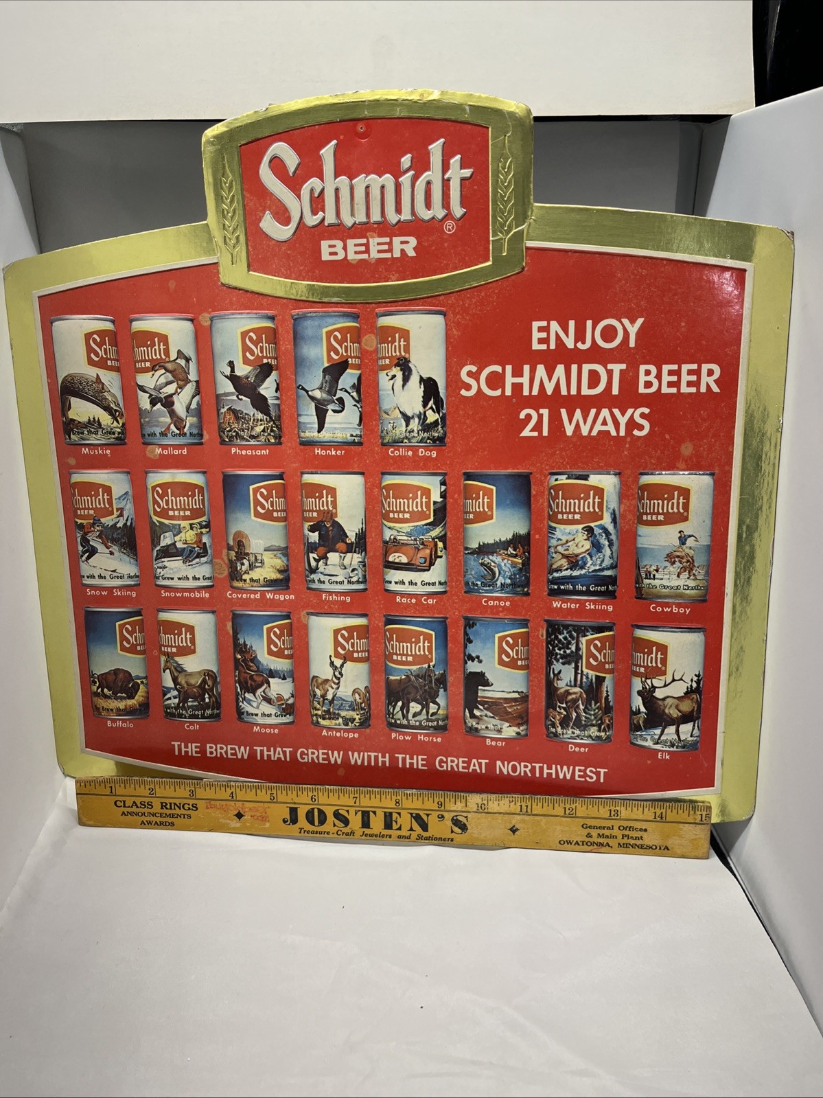 Vintage Schmidt Beer Can Sign Foil Over Cardboard Enjoy 21 Ways 1978 ...