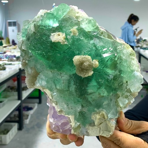 7.47LB Rare transparent Green cubic fluorite mineral crystal sample ...