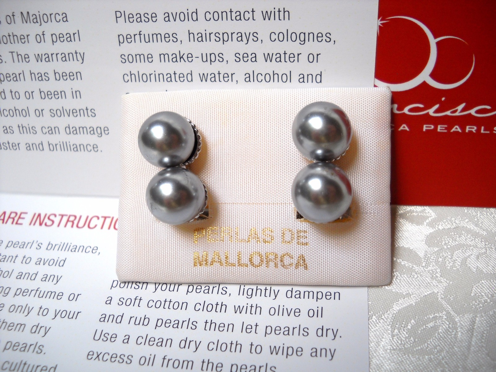 DOUBLE STUD MAJORCA/MALLORCA PEARL EARRINGS GRAY MAJORCA PEARLS RHODIUM ...
