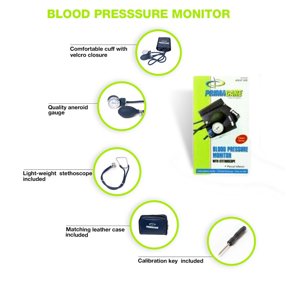Adult Lightweight Classic Blood Pressure bp Cuff Kit With Stethoscope ...