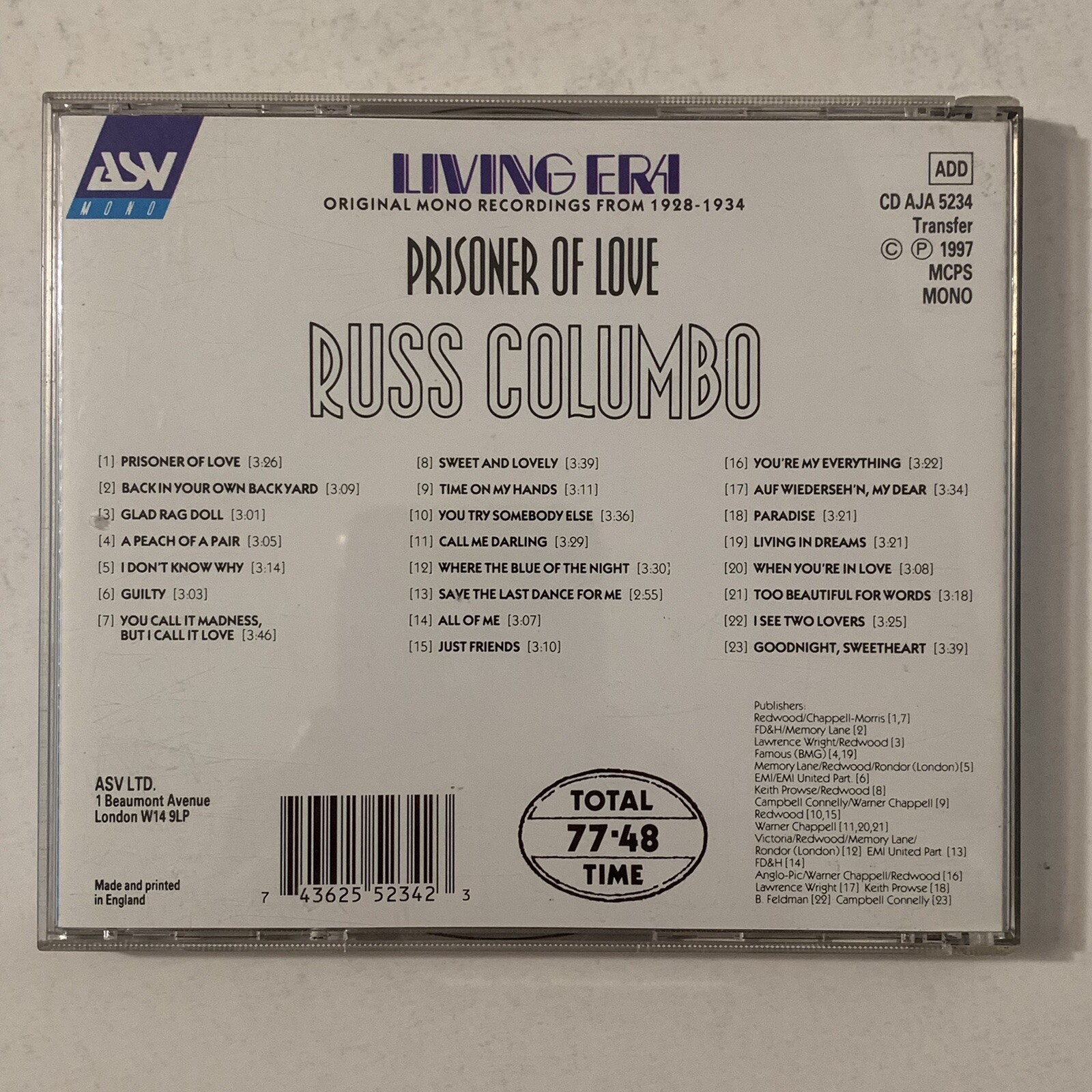 Russ Columbo Prisoner Of Love CD 23 Crooning Hits 1928 1934 UK Import ...