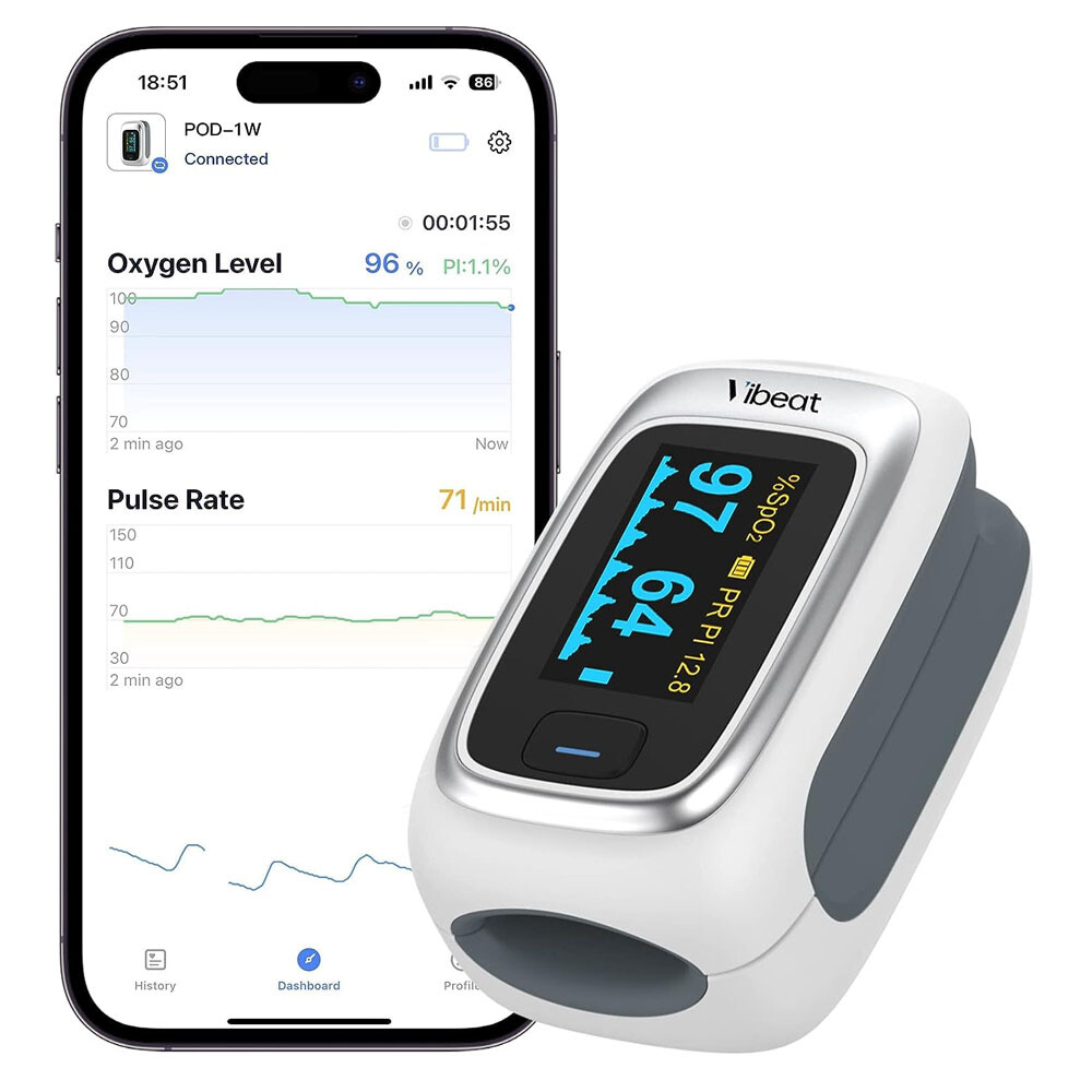 Fingertip Pulse Oximeter Bluetooth Finger Oxygen Monitor HR PI Monitor ...