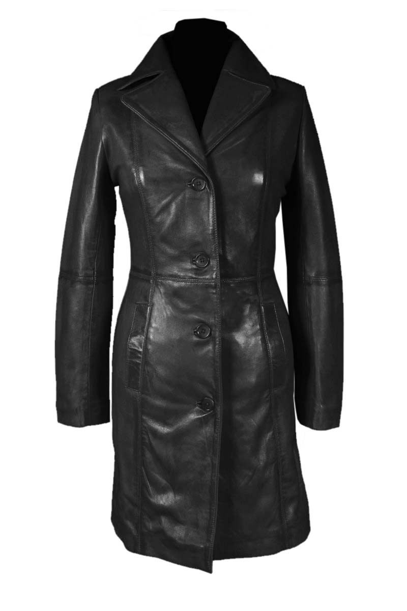 Women Mid-Length Leather Coat Trench Ladies Maxi Jacket Overcoat Winter ...