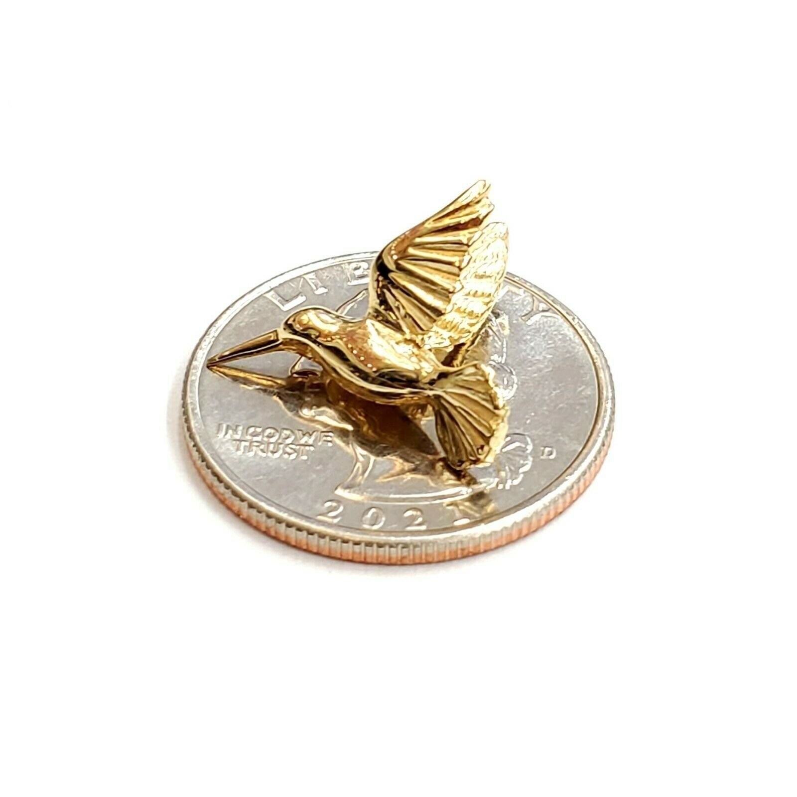 New 14k yellow Gold solid 3D Hummingbird Pendant charm gift fine ...