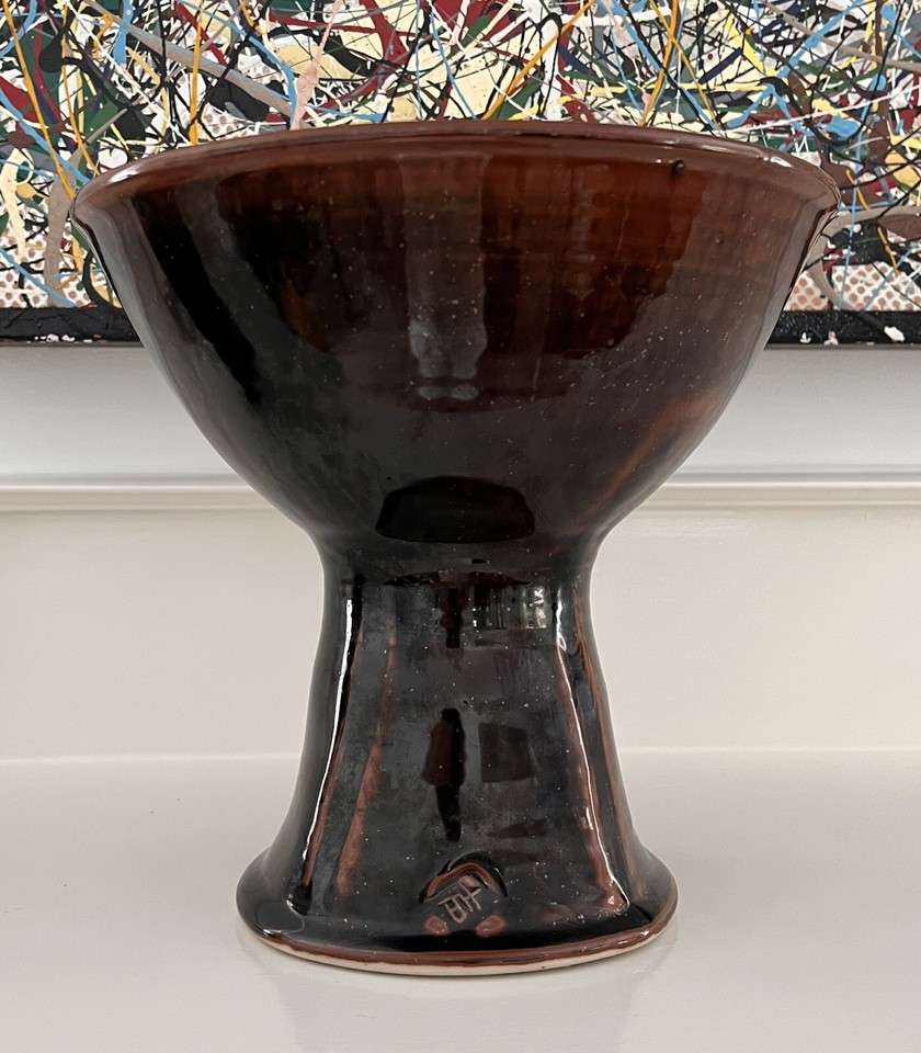 Vintage Mid Century Studio Pottery Footed Vase Vessel Ikebana Signed BH | eBay