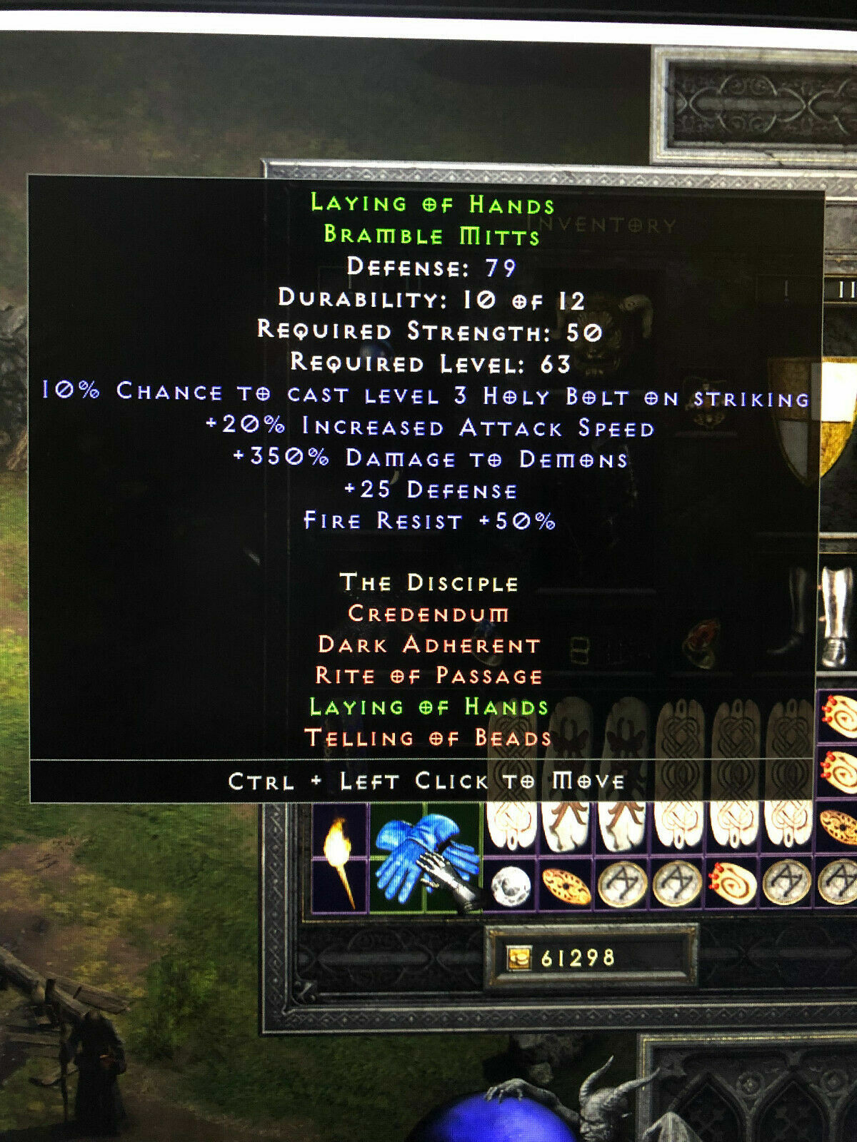 DIABLO 2: RESURRECTED +20%IAS Laying of Hands Bramble Mitts GLOVES PC ...